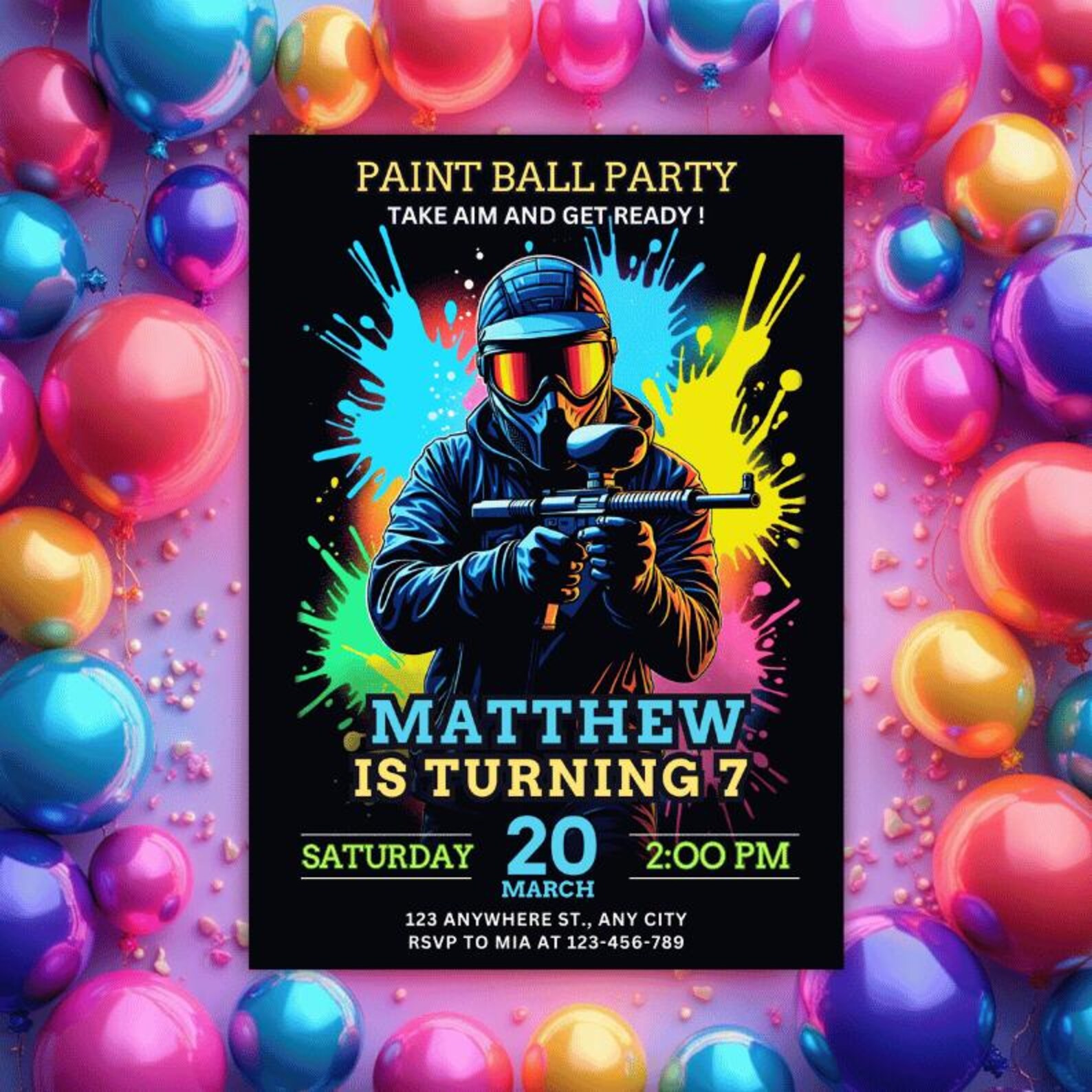 Paintball Birthday Invitation Boy EDITABLE Paintball Party Invite ...