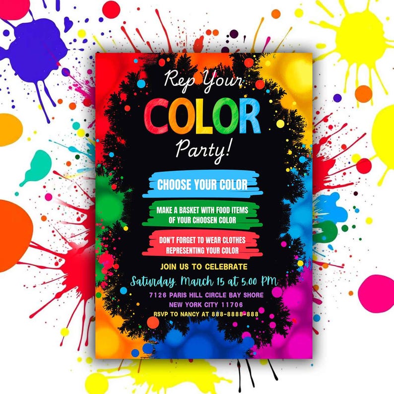Editable Color Wars Party Invite, Adult Color Party Invitation, Kids ...
