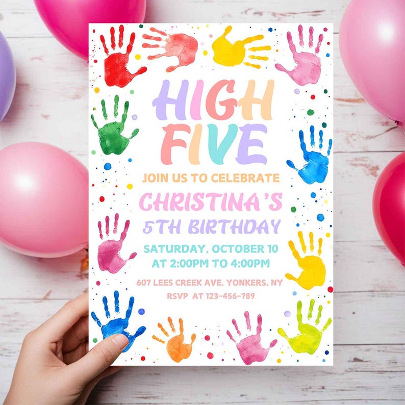 High Five 5th Birthday Invitation: Painting Party, Editable Template ...