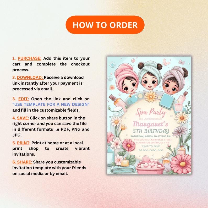 Editable Spa Party Birthday Invitation, Pamper Party Birthday Invite ...