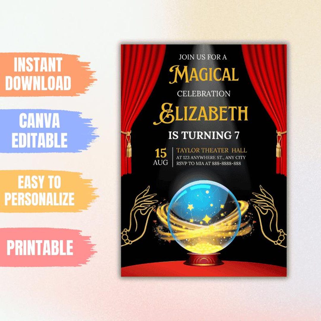 Editable Magic Invitation, Magical Birthday Invitation, Magic Party ...