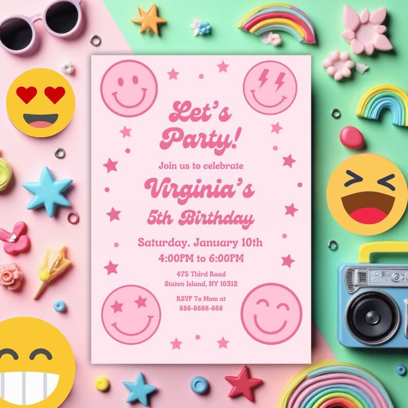 Editable Smiley Faces Printable Invitation Template, Kids Party ...