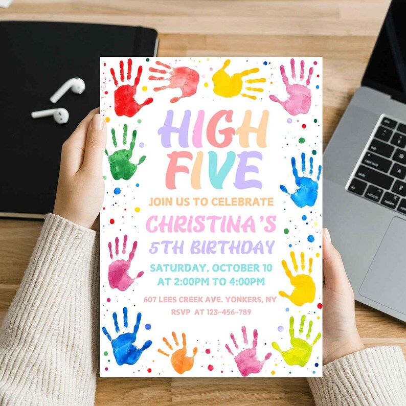 High Five 5th Birthday Invitation: Painting Party, Editable Template ...