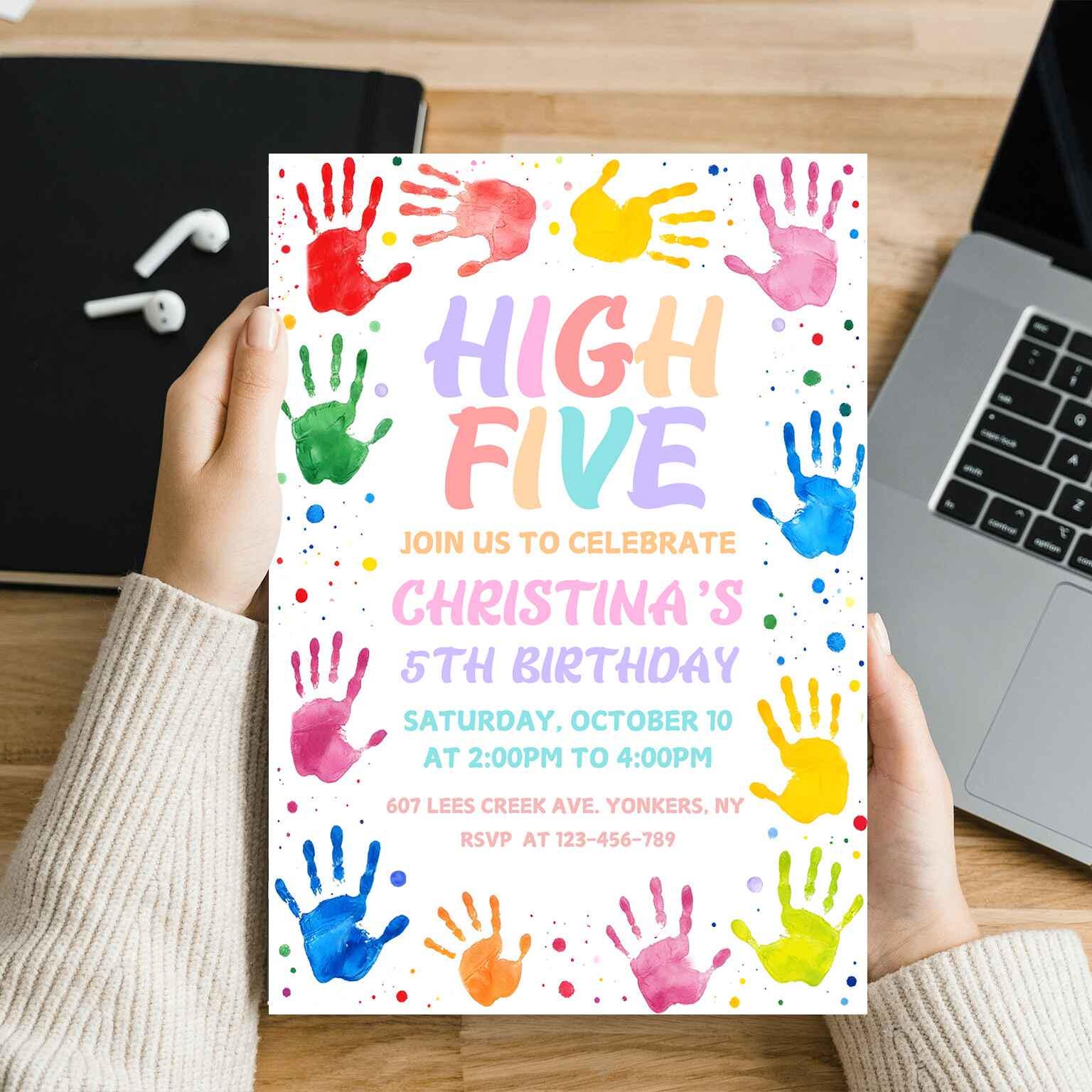 Editable High Five Birthday Party Invitation, Hi Five Invite Template ...