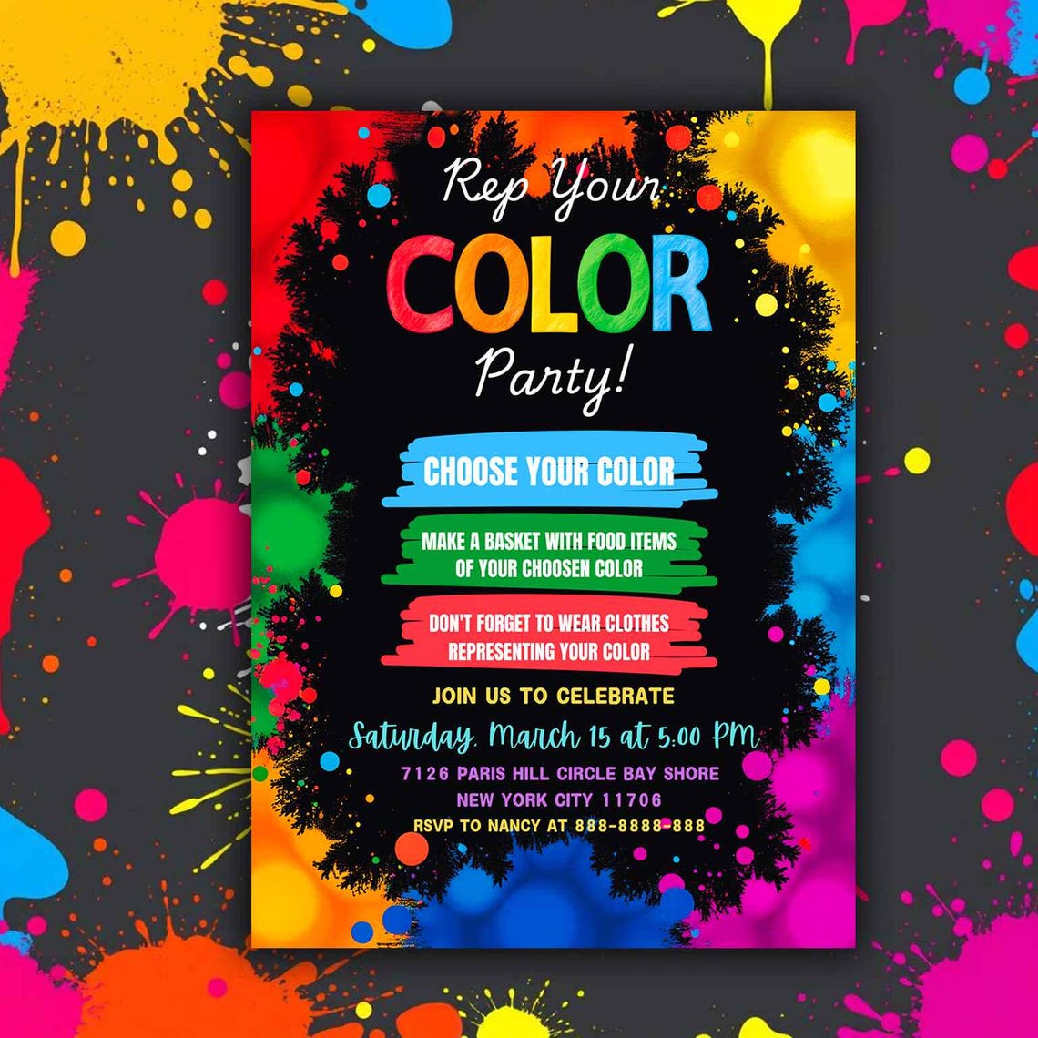 Editable Color Wars Party Invite, Adult Color Party Invitation, Kids ...