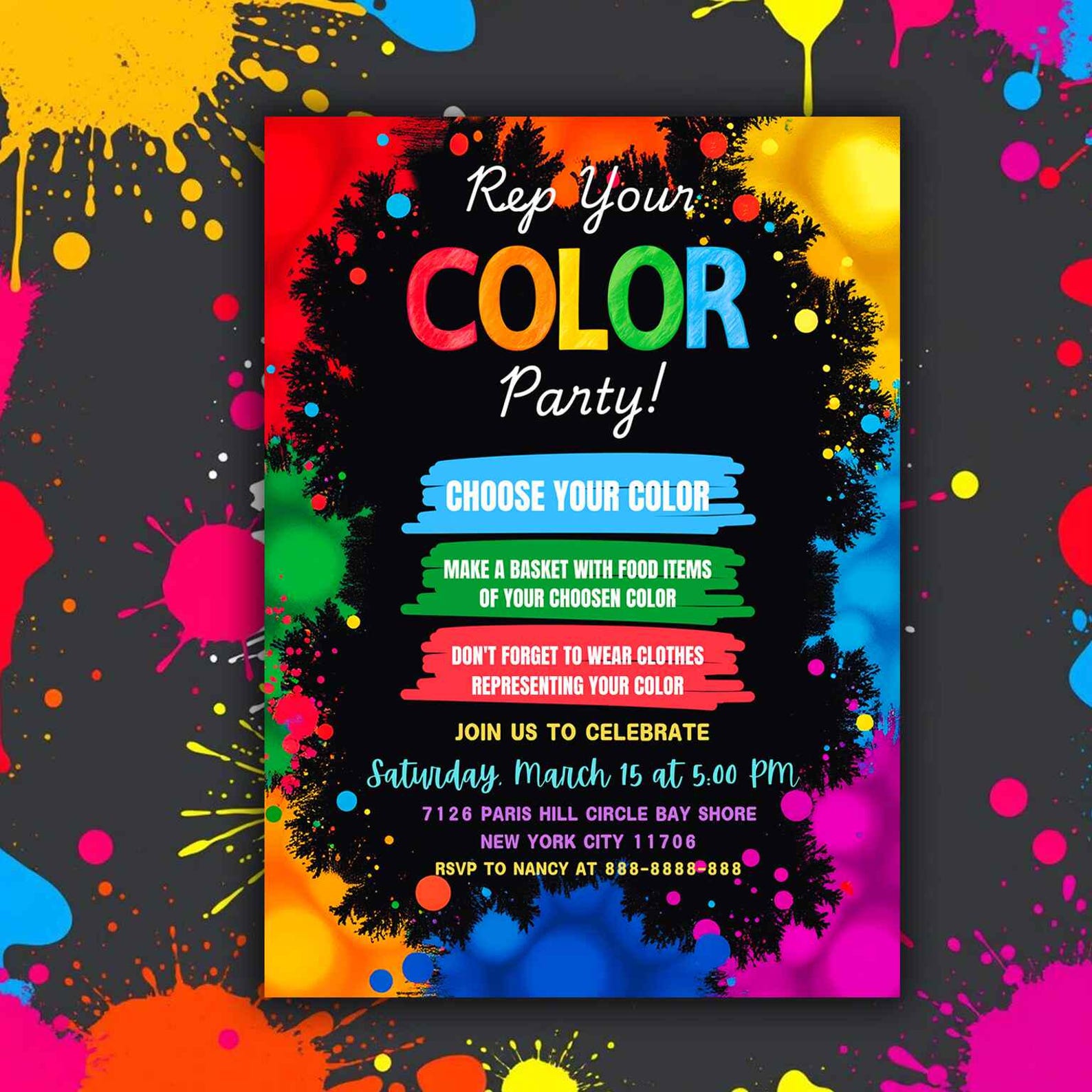 Editable Color Wars Party Invite, Adult Color Party Invitation, Kids ...