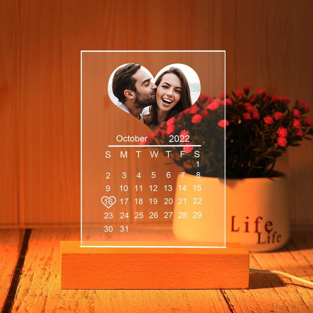 Custom Calendar Lamp Acrylic Lamp Custom Heart-shape Photo Orange Night ...