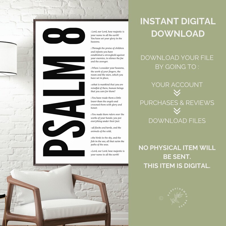 Psalm 8 Bible Verse Print: Christian Wall Art Decor (digital Download ...