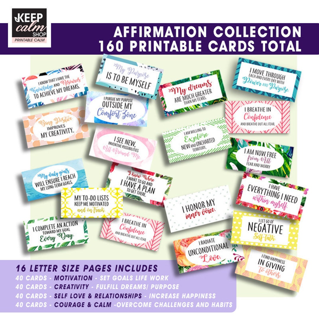 160 Printable Affirmation Cards Set includes Courage Calm - Etsy