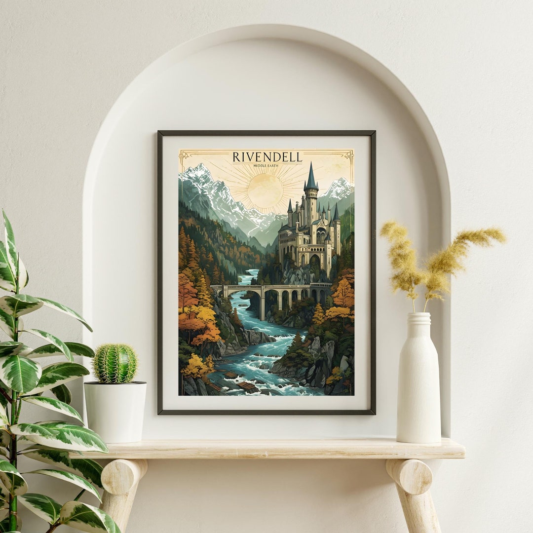 Tolkien Inspired Lord of the Rings Art Print of Rivendell, Bookish Art, Fantasy, Decor, Book ...