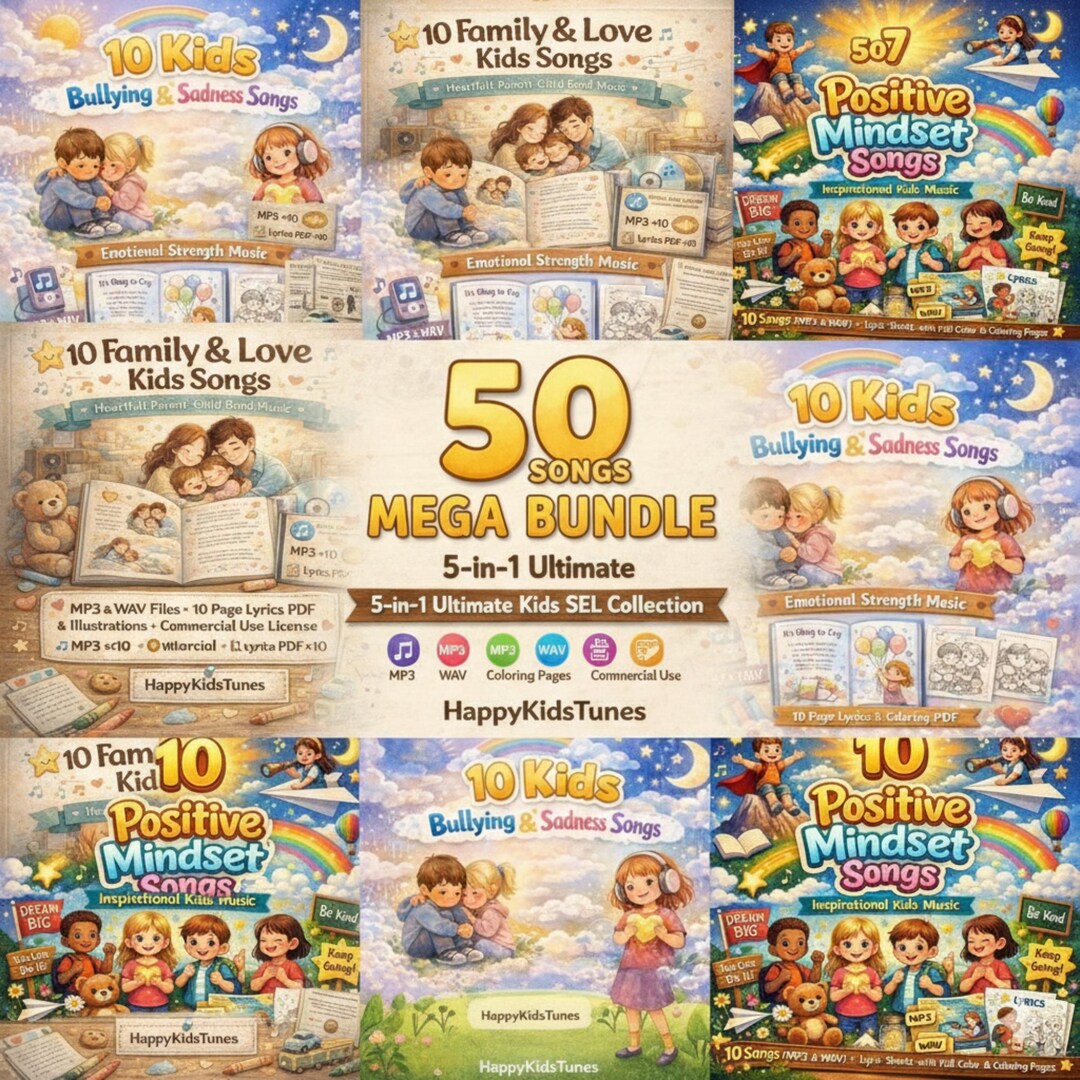 50 Kids SEL Songs Mega Bundle, Positive Mindset, Family Love, Fears ...