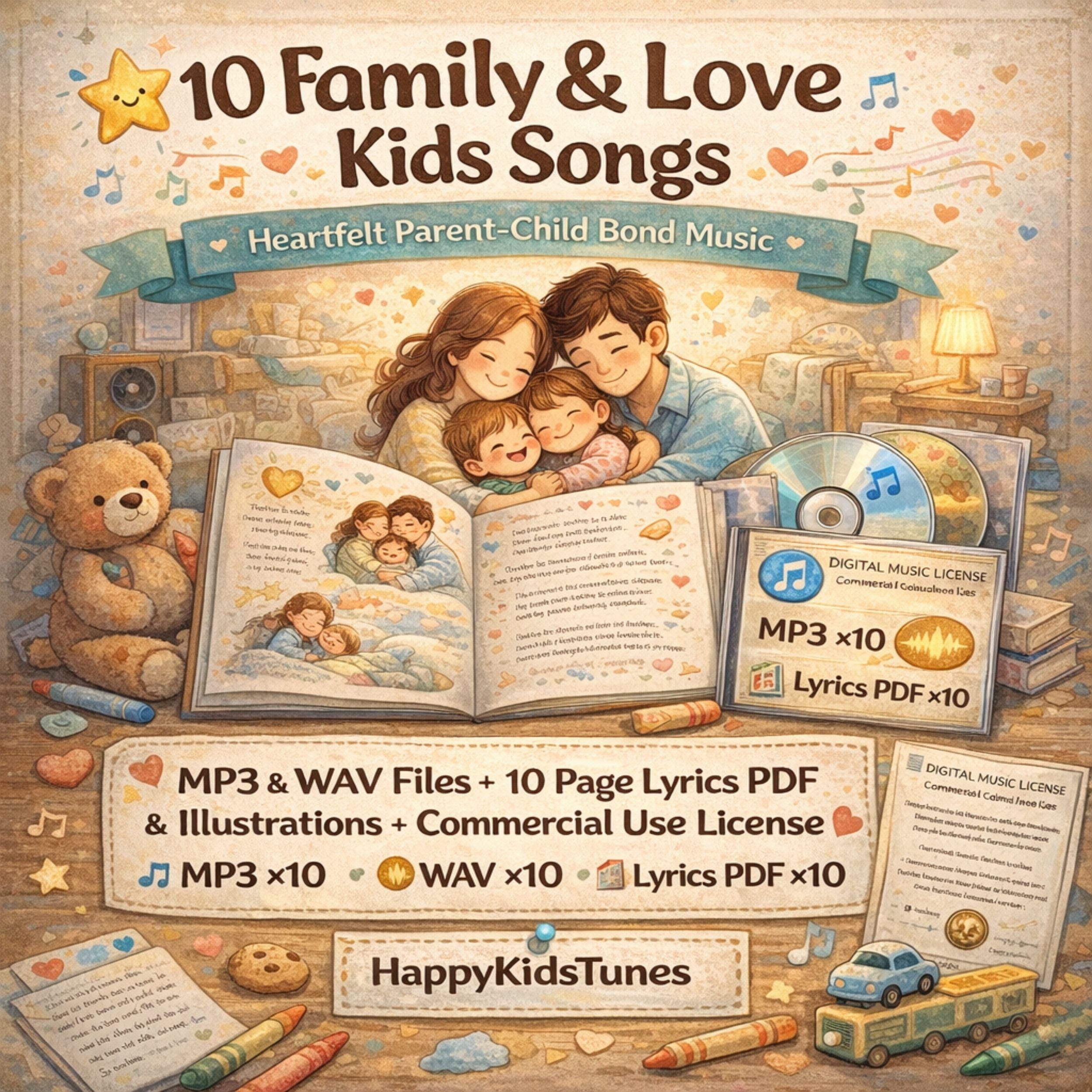 10 Family Love Kids Songs Bundle: MP3, WAV, Lyrics PDF (commercial Use ...