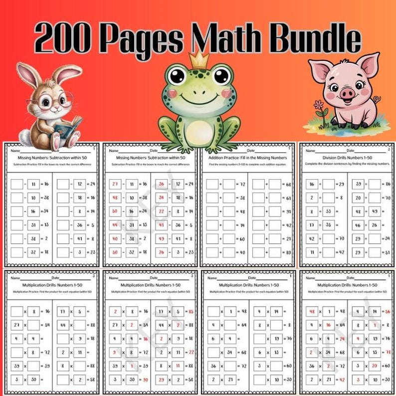 Math Workbook: Addition, Subtraction, Multiplication, Division Drills ...