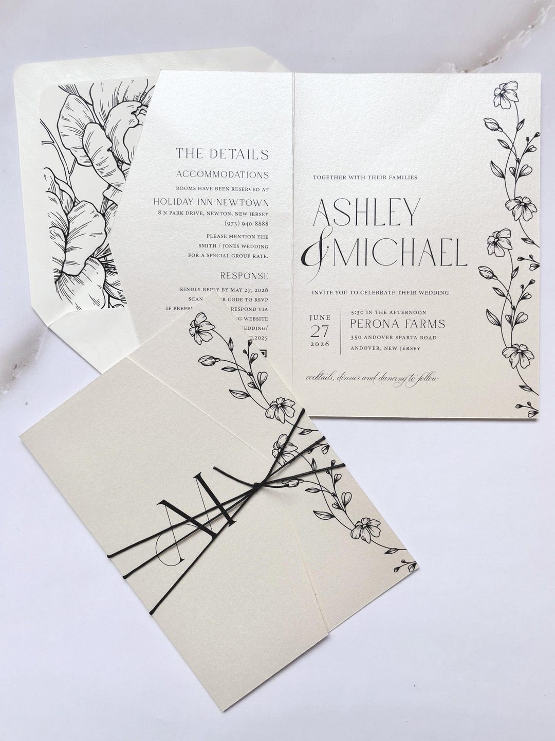 SAMPLE INVITATION: Modern Half-fold Wedding Invitation With Monogram ...