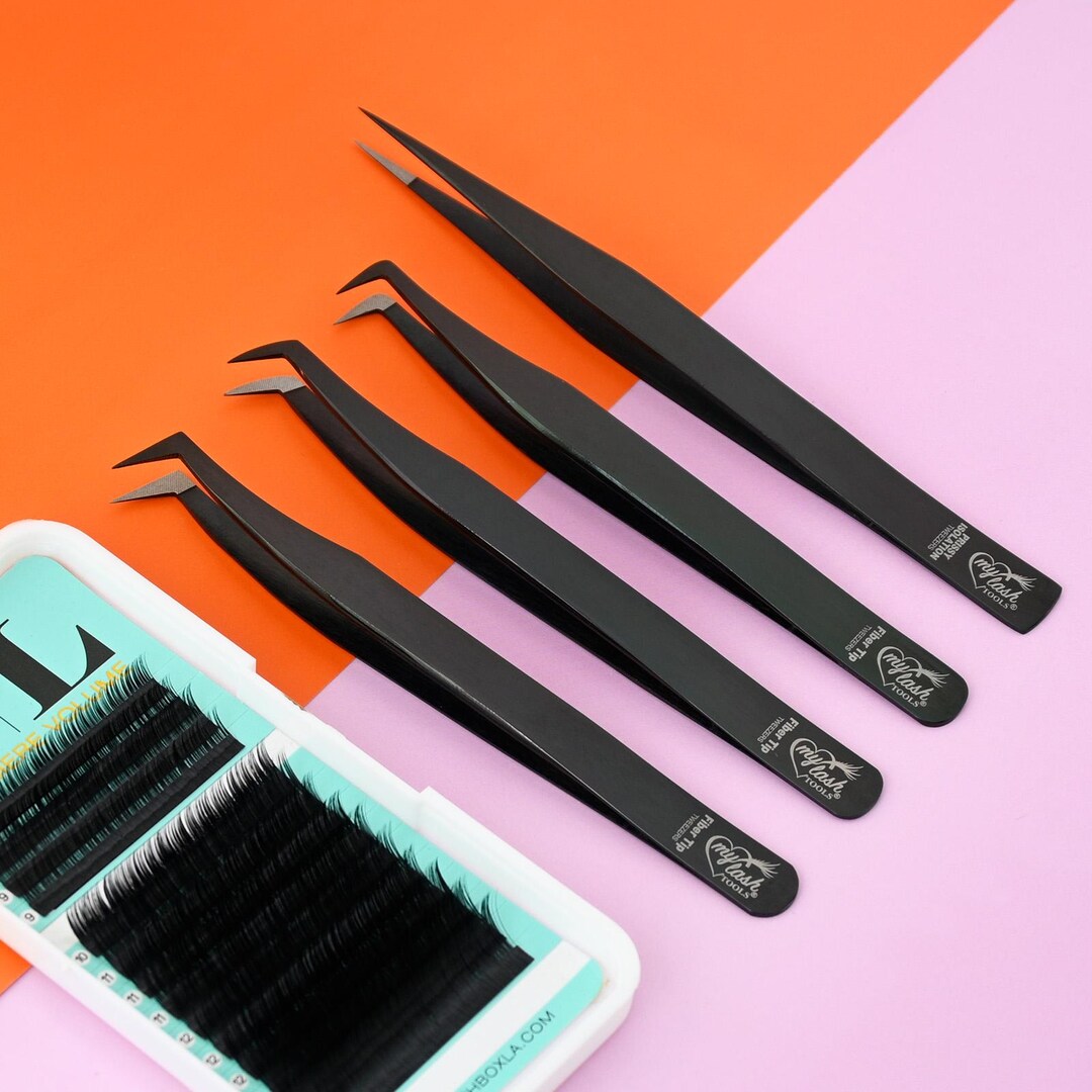 Hand-assembled 4pc Fiber Tip Lash Tweezers – Axe Tip Volume Boot, Mega ...
