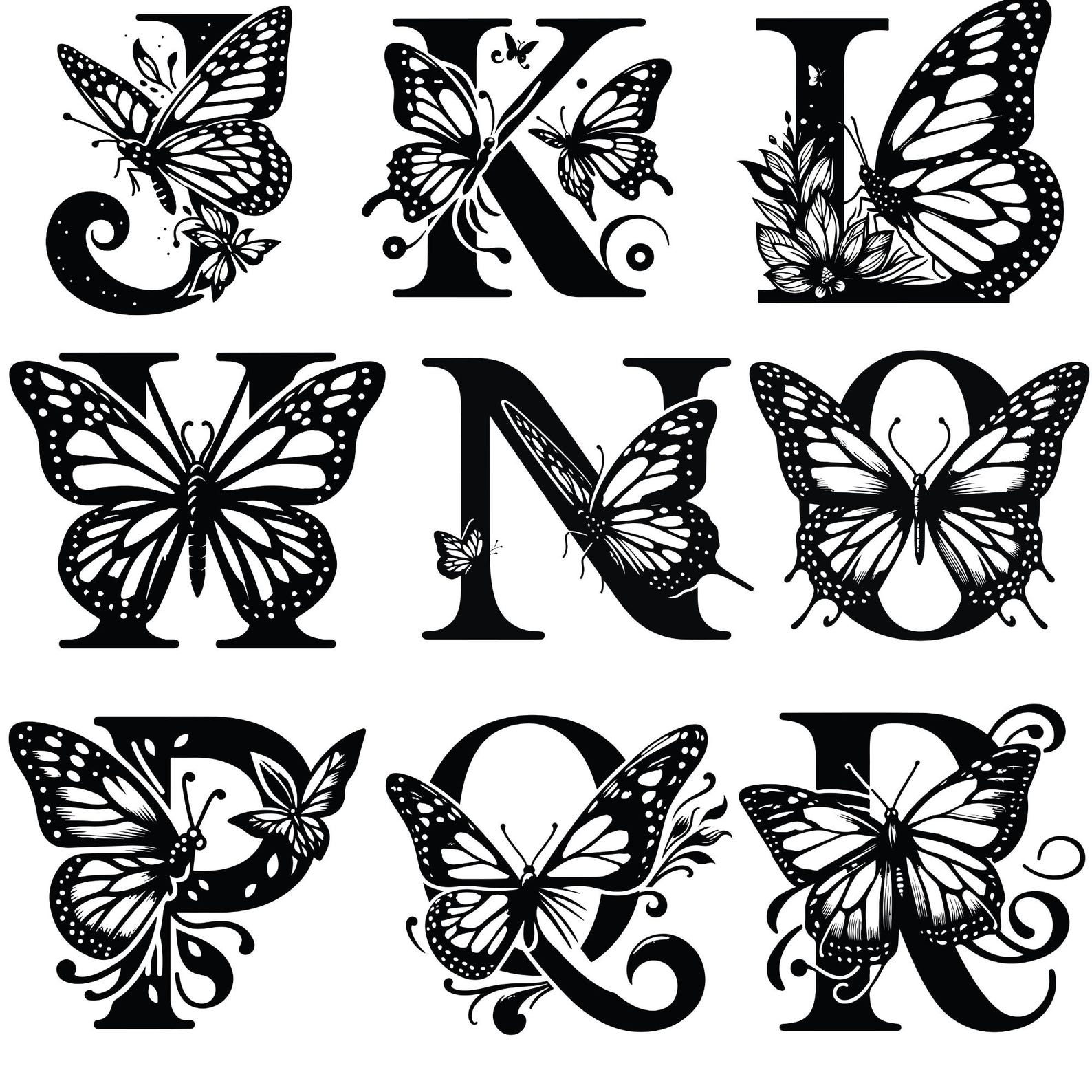 Butterfly Monogram Alphabet PNG Bundle, Monogram Frame Alphabet ...