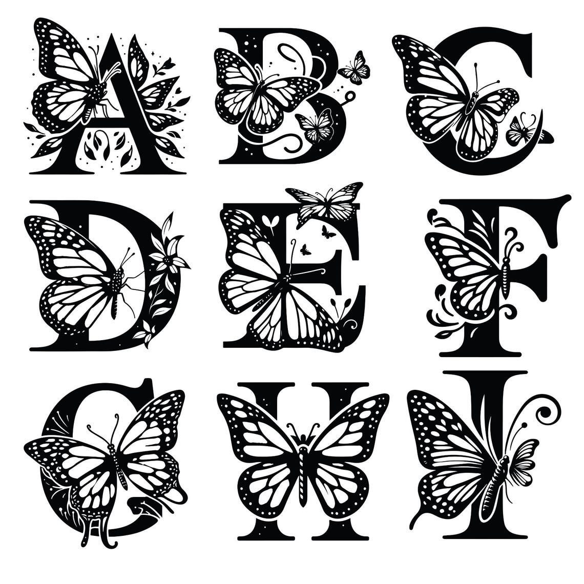 Butterfly Monogram Alphabet PNG Bundle, Monogram Frame Alphabet ...