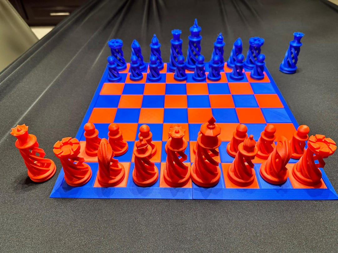 3D Printed Chess Set - Blue and Red - Etsy