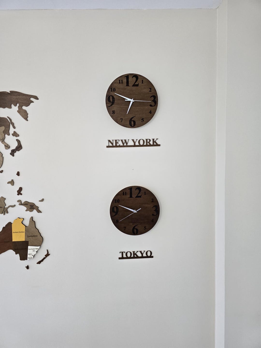Wooden and Silver Mechanism Personalized Wall Clock Custom City Cutout ...