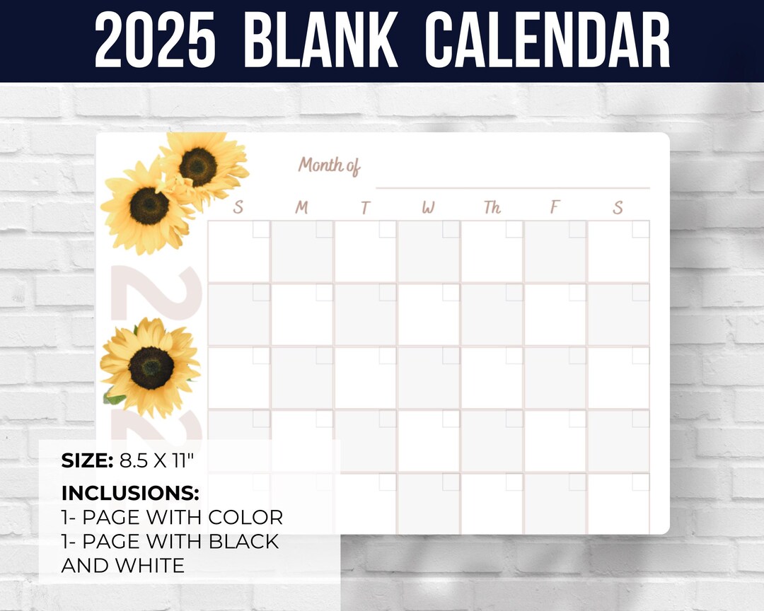 2025 Blank Sunflower Calendar Printable | Undated Bright & Beautiful ...