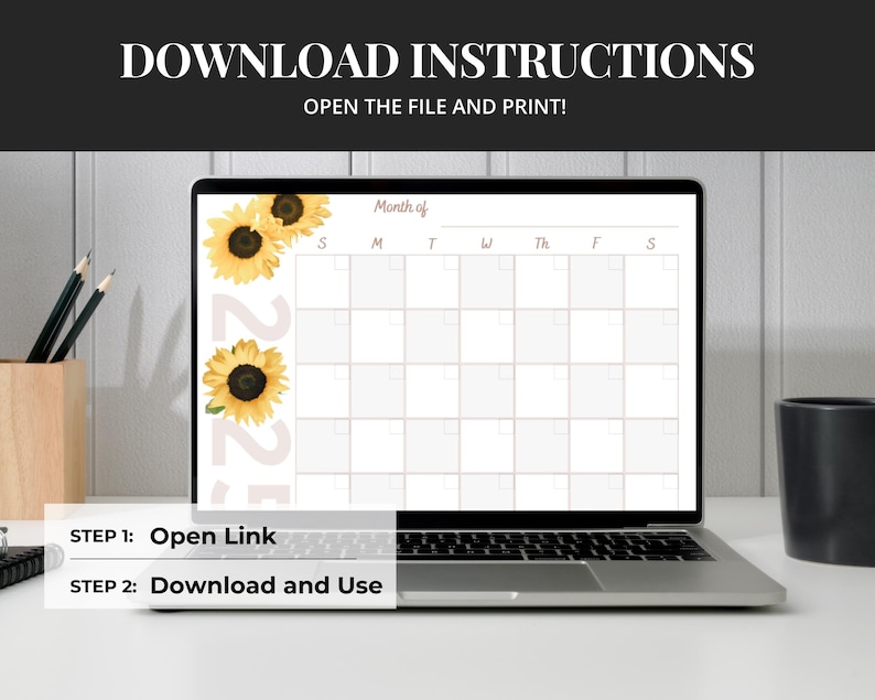 2025 Blank Sunflower Calendar Printable | Undated Bright & Beautiful ...