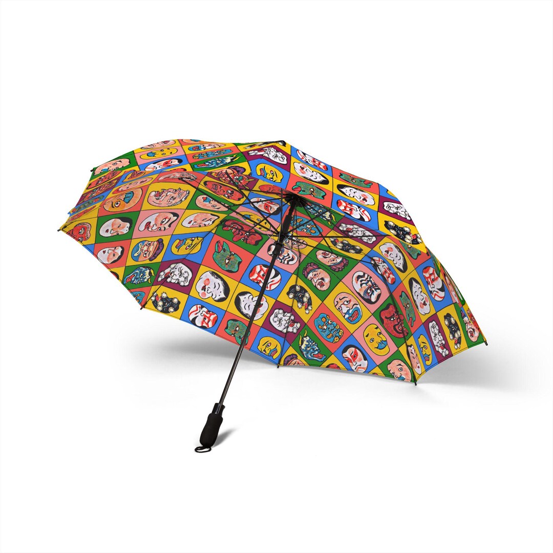 Japanese Mask Pattern Umbrella, Edo Folk Art Faces, Colorful All Over ...