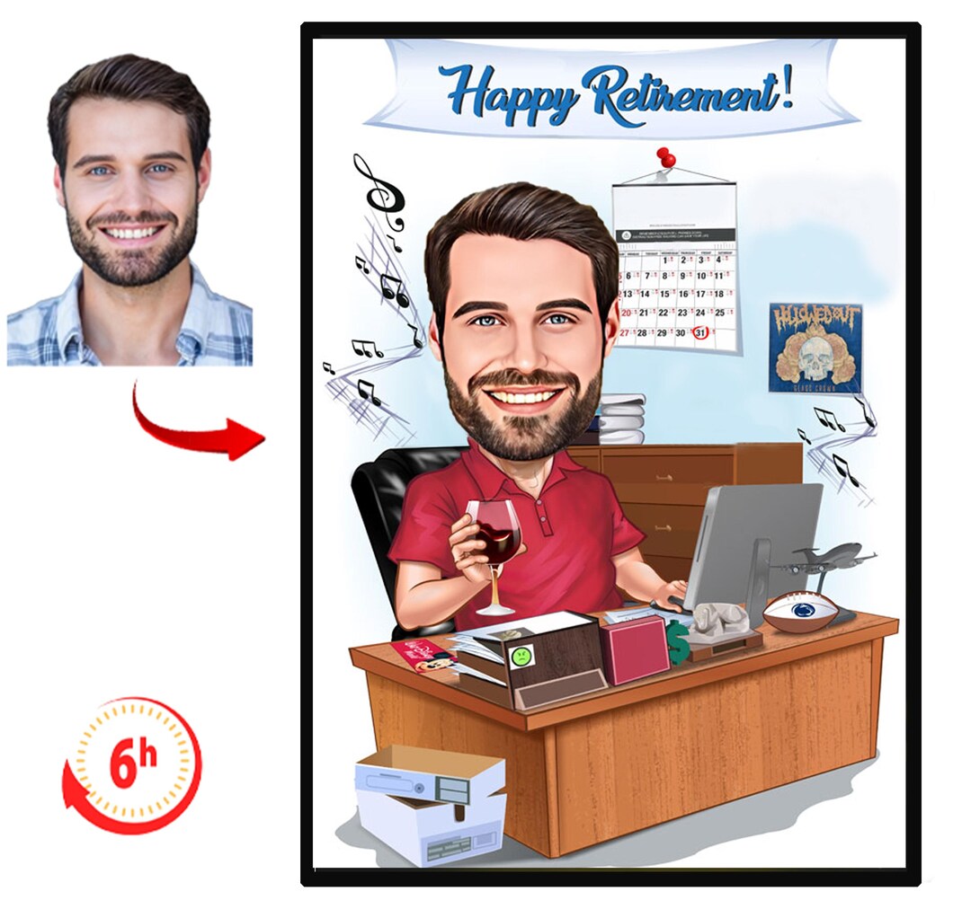 Custom Retirement Cartoon Portrait, Retirement Caricature, Retirement ...