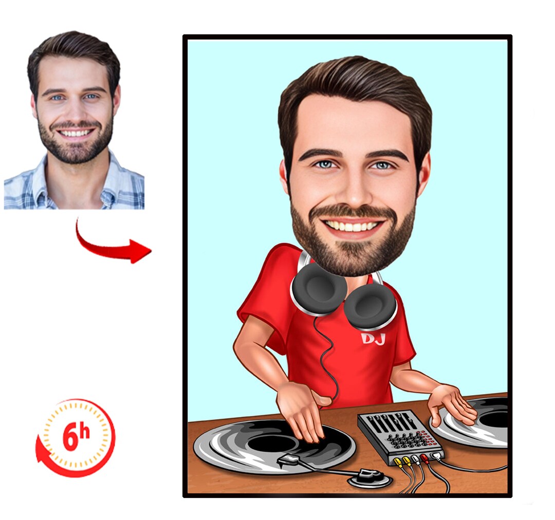 Custom DJ Cartoon Portrait, DJ Caricature, Gift for Dj, Funny Dj ...