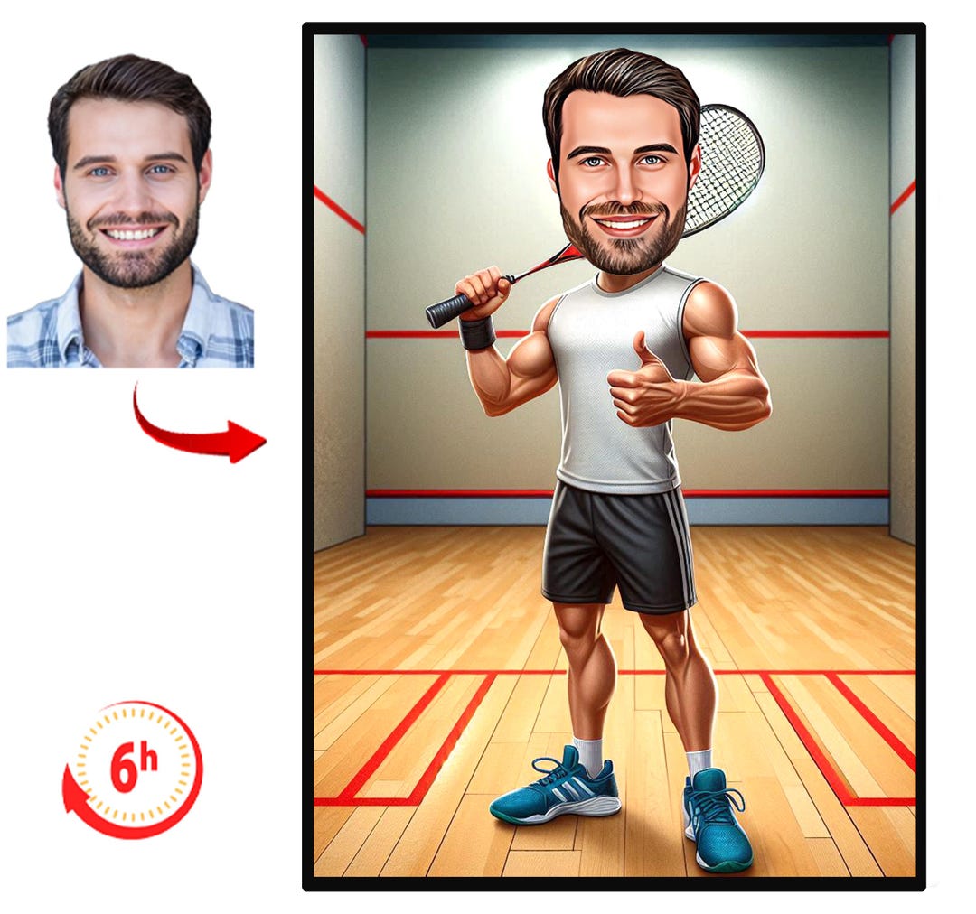 Squash Player Gift - Custom Caricature Portrait From Your Photo,squash ...