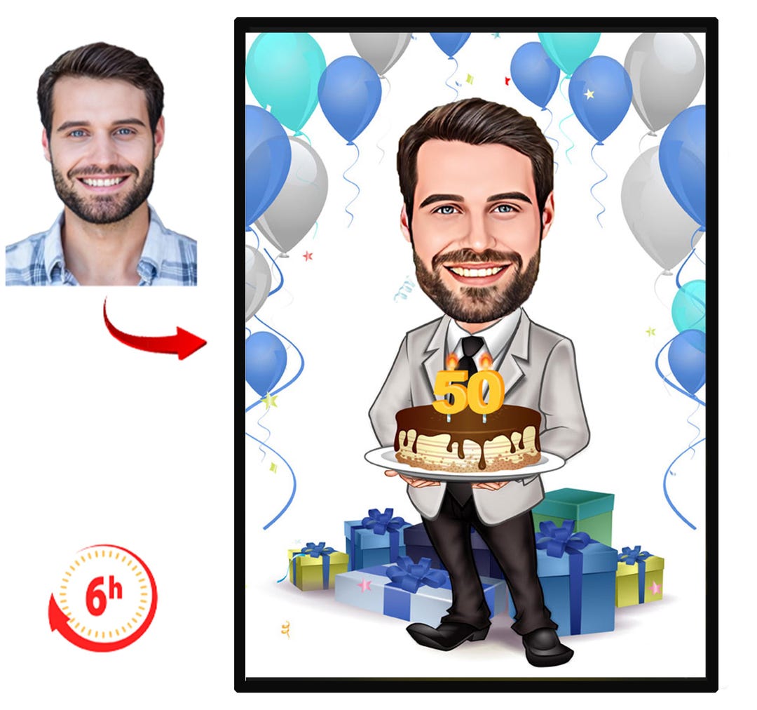 Custom 50th Cartoon Portrait | 50th Caricature | Personalized Happy ...