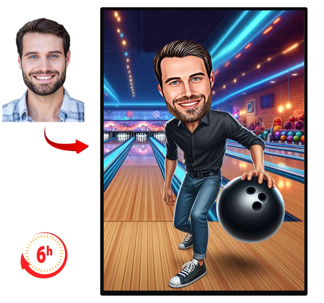 Custom Bowler Cartoon Portrait, Bowler Gift, Bowling Player Caricature ...