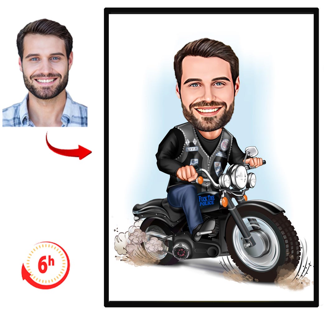 CUSTOM BIKER CARICATURE Harley Cartoon Portrait Custom Biker Gift ...