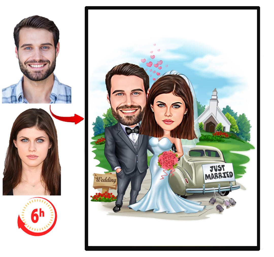 Custom Wedding Couple Caricature, Personalized Wedding Cartoon Portrait ...