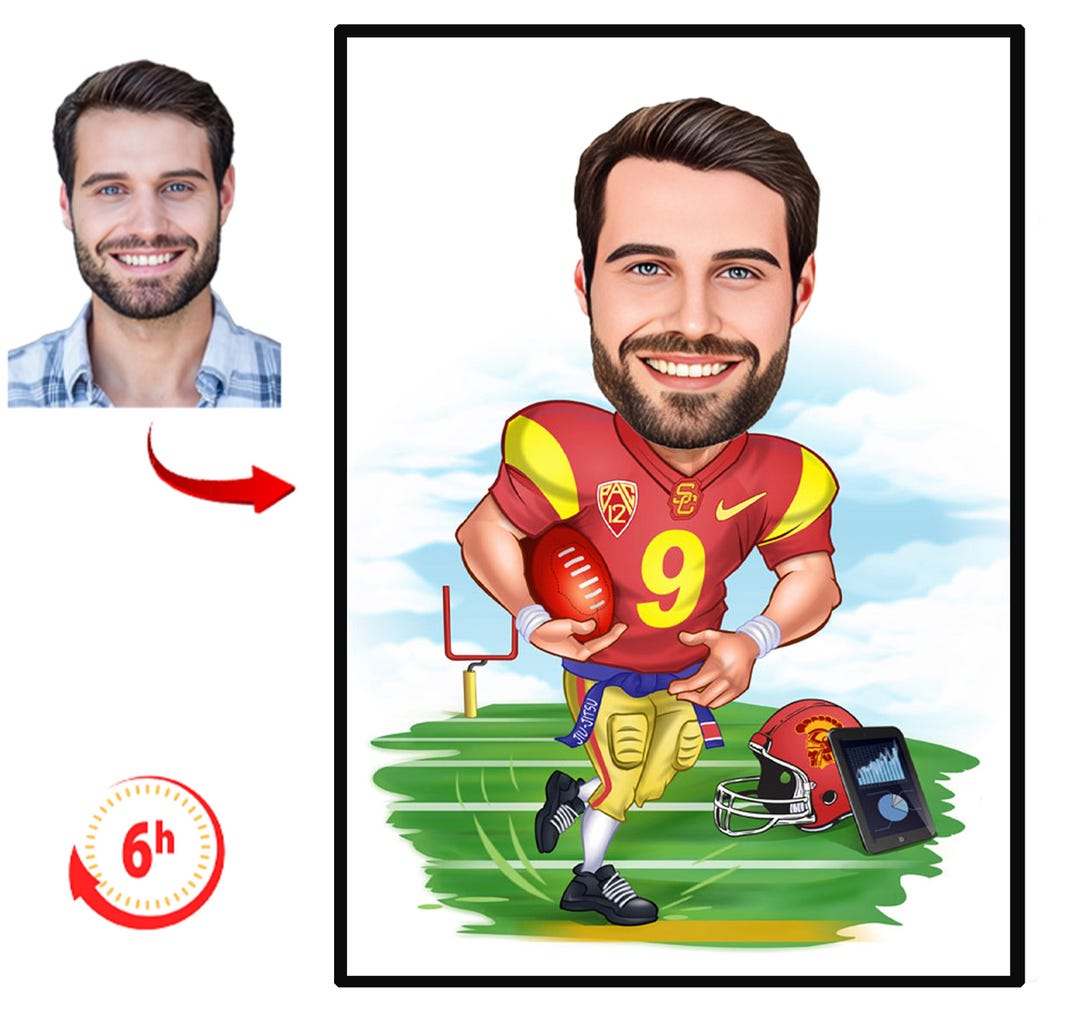 Personalised Rugby Player Cartoon Portrait, Custom Rugby Drawing, Funny ...