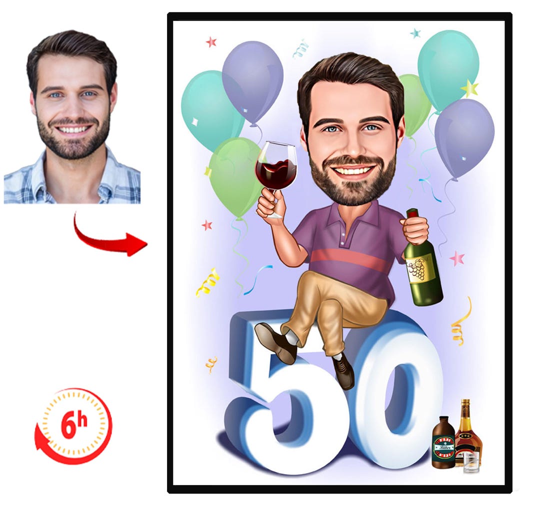 Personalized 50th Birthday Caricature From Photos, Happy Birthday ...