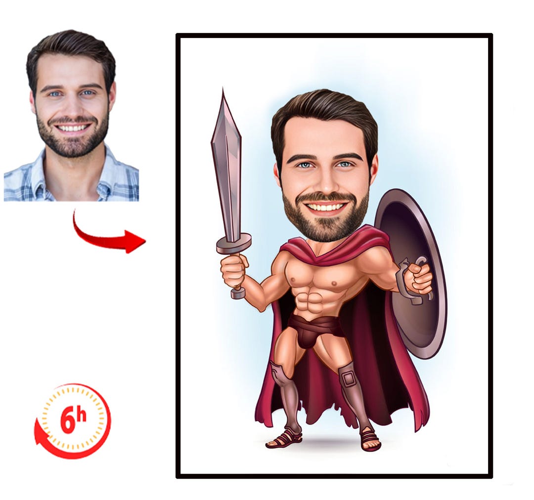 Personalized Gladiator Cartoon Portrait, Custom Gladiator Caricature ...
