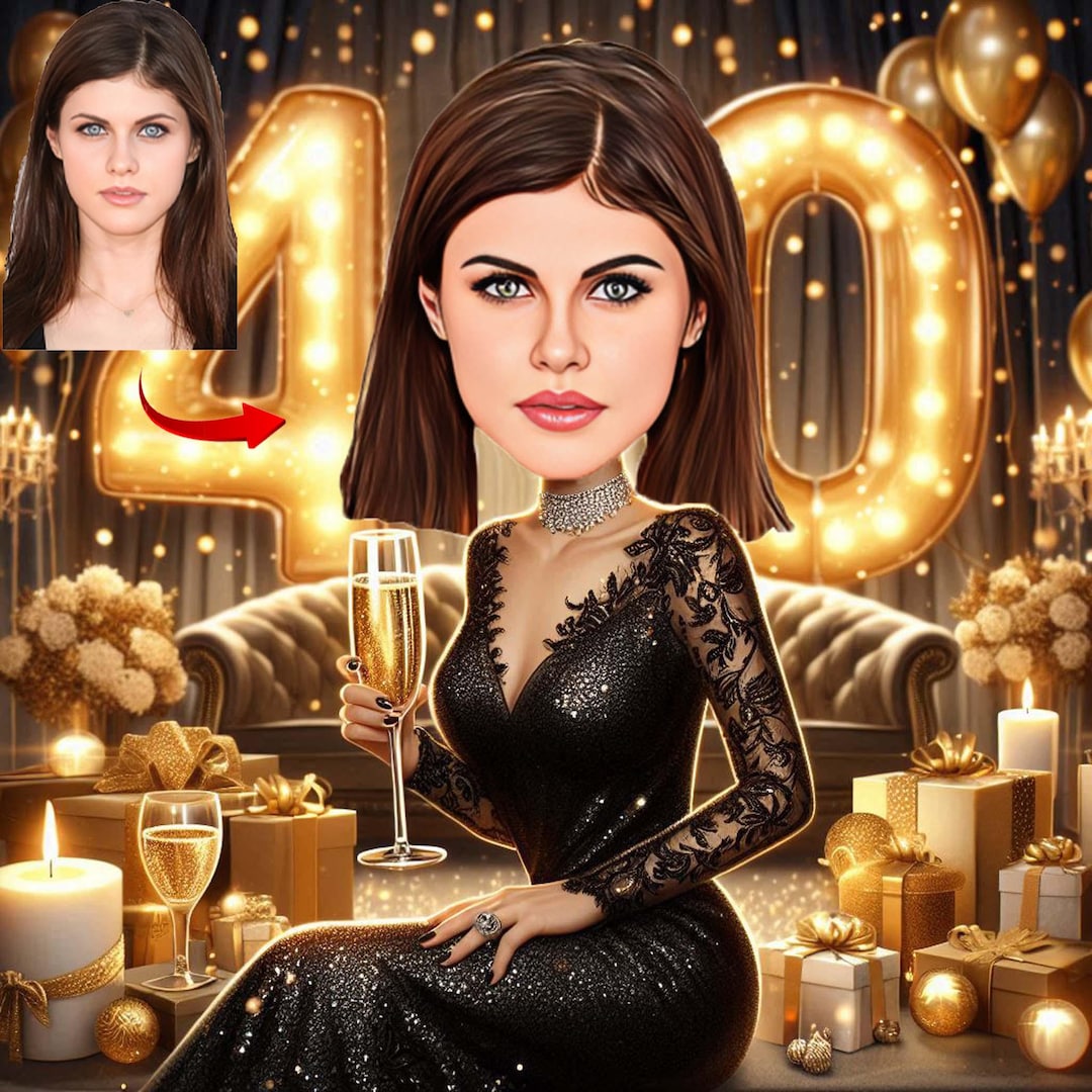Customized 40th Birthday Caricature From Photos, Happy Birthday Cartoon ...