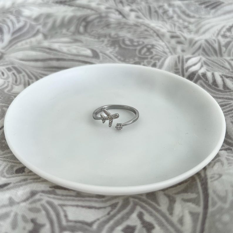 Sterling Silver Plane Ring, Shiny Unique CZ Traveller Jewellery, Simple ...