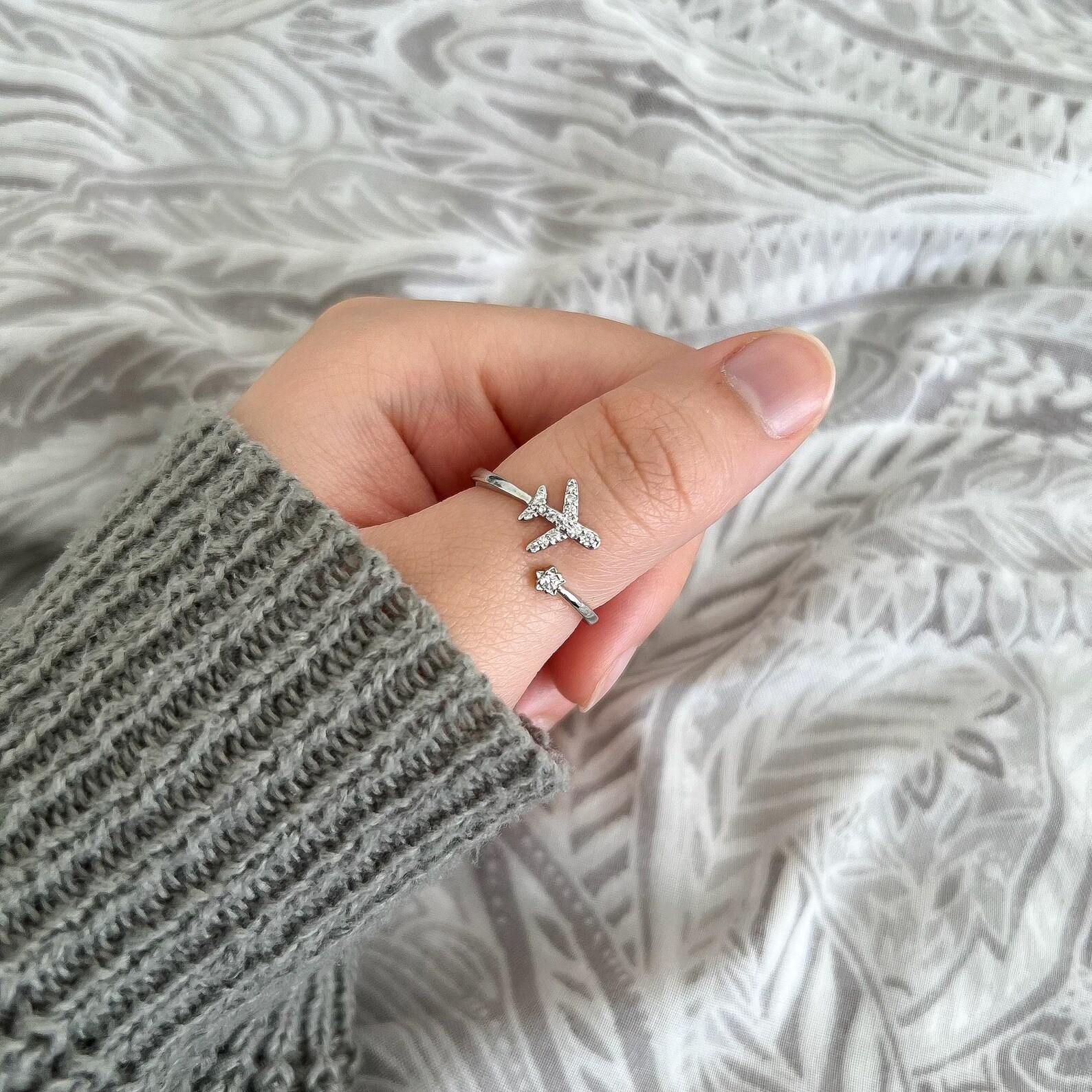 Sterling Silver Plane Ring, Shiny Unique CZ Traveller Jewellery, Simple ...