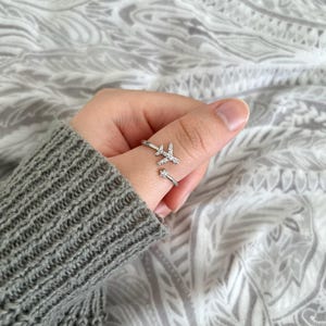 Sterling Silver Plane Ring, Shiny Unique CZ Traveller Jewellery, Simple ...