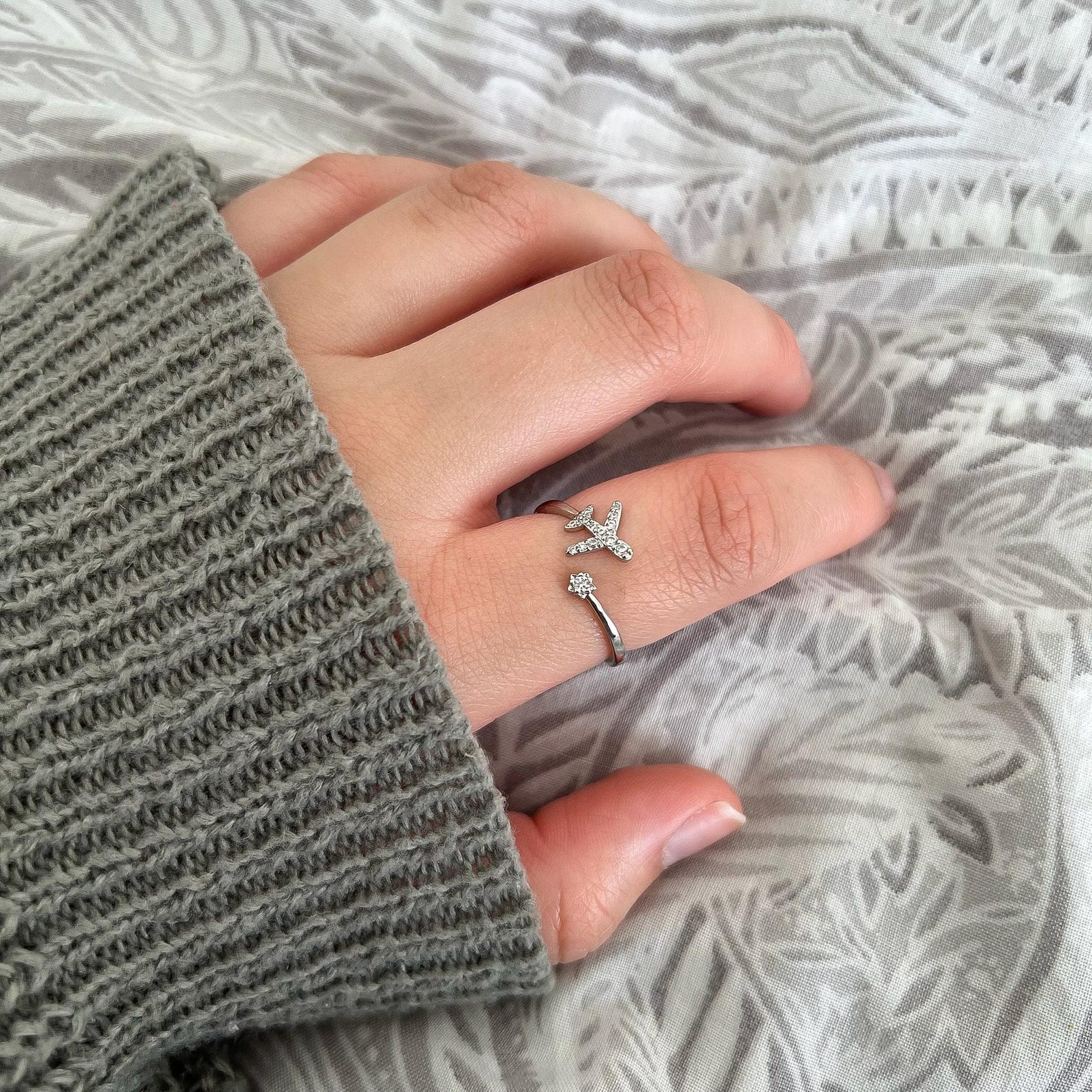 Sterling Silver Plane Ring, Shiny Unique CZ Traveller Jewellery, Simple ...