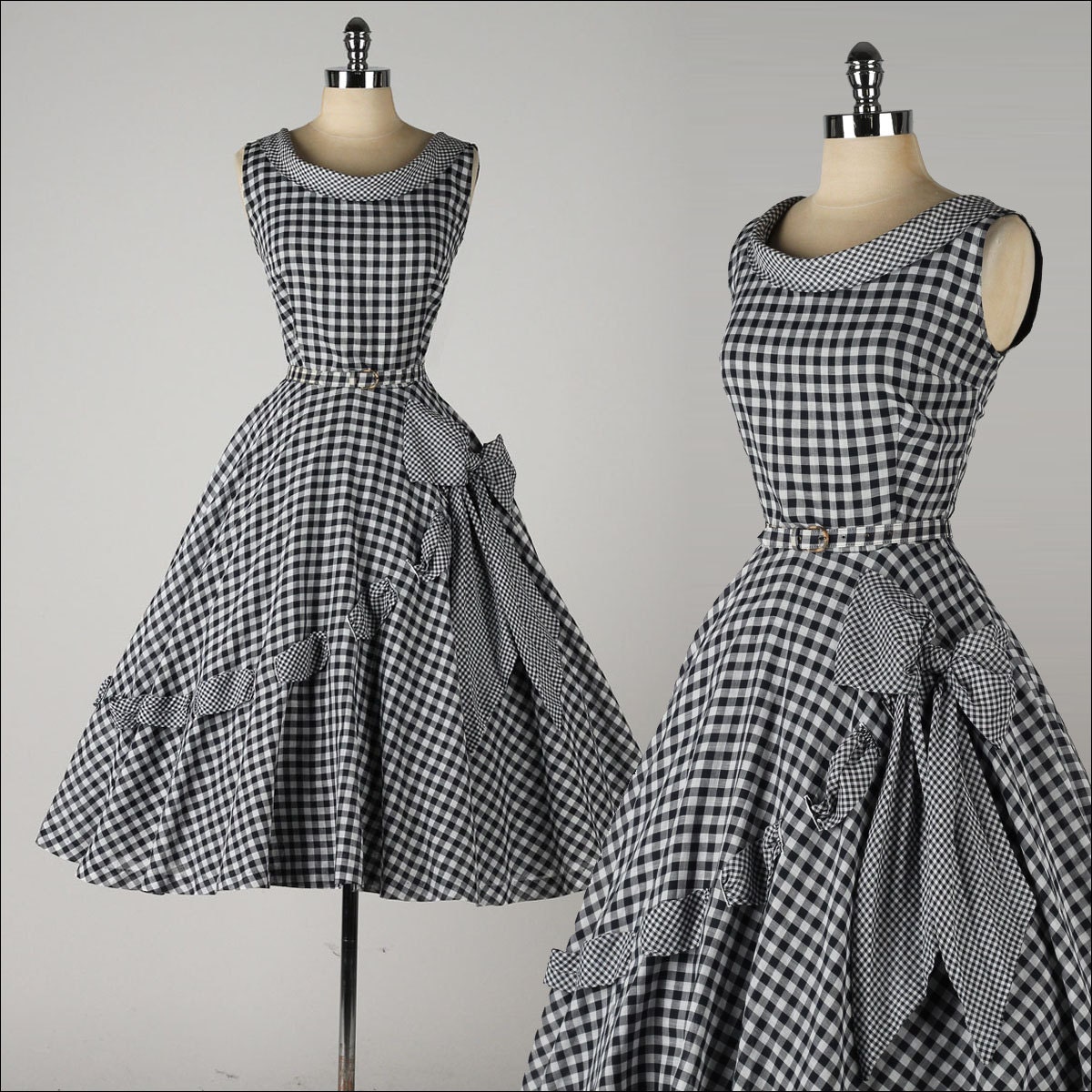 Vestido vintage de los años cincuenta. Algodón Vichy negro. | Etsy Vestido vintage de los años cincuenta. Algodón Vichy negro. | Etsy