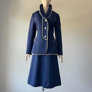 1970s Blue Macrame Lace Trimmed Suit by Lilli Ann | MEDIUM - Etsy