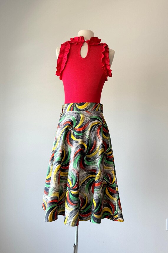 Vintage 1940s Skirt Green Pinwheel Print Skirt Dead S… - Gem