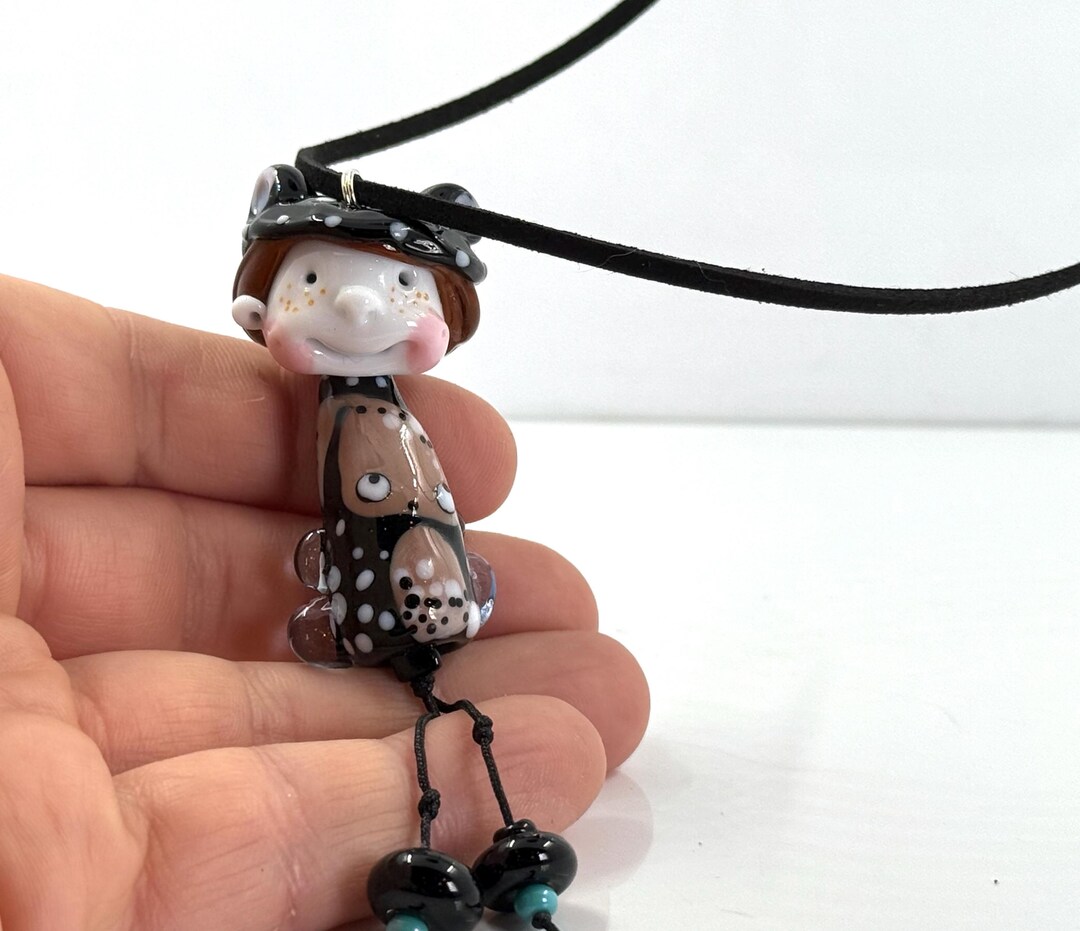 Guardian Angel With Rabbit and Hat Fairy Charm Necklace. Lampwork Glass ...