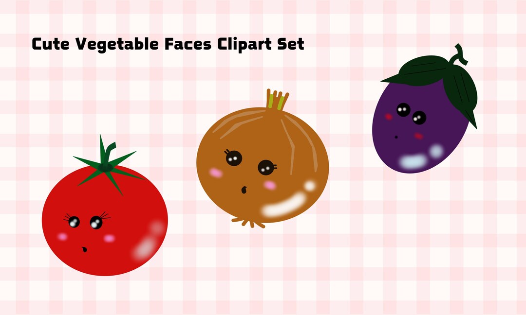 Cute Vegetable Faces Clipart - Tomato, Eggplant & Onion - Etsy