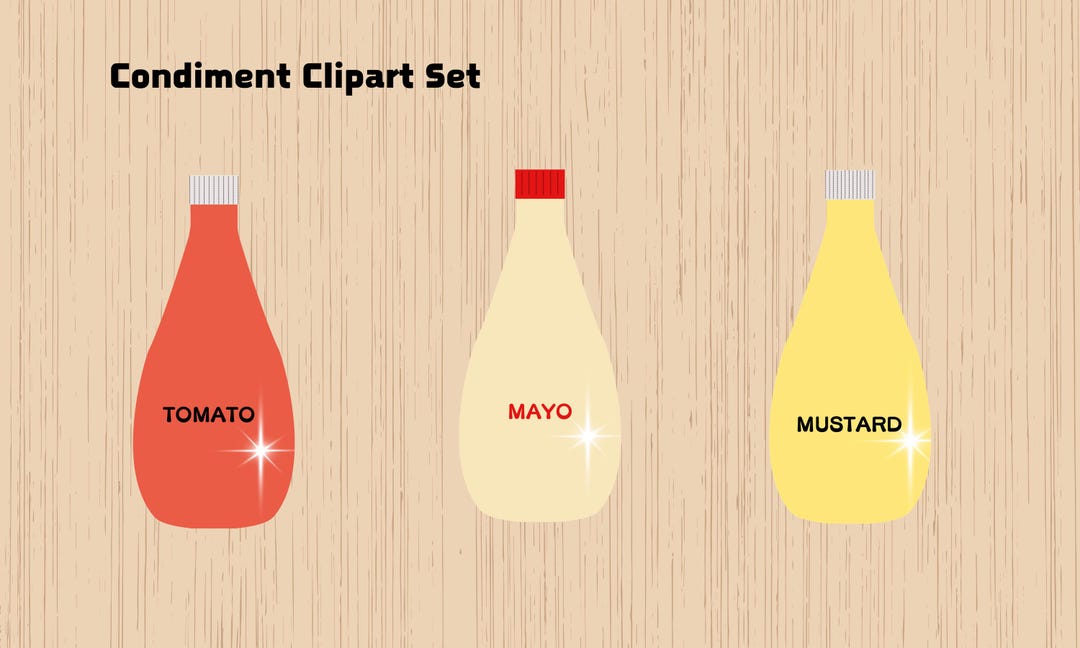 Kawaii Condiment Clipart - Cute Ketchup, Mustard & Mayo - Etsy
