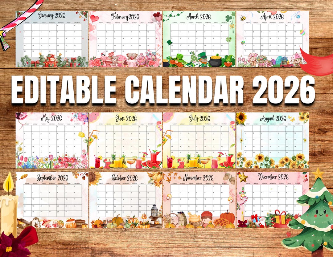 Editable Calendar 2026 Bundle | Printable January Calendar 2026 ...