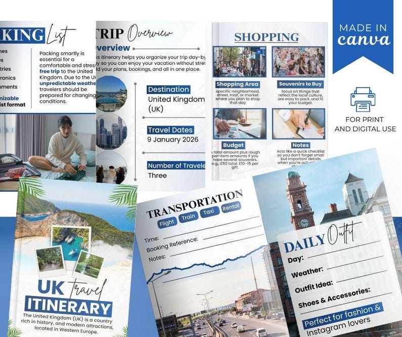 Editable Travel Itinerary Template Canva, 19 Page Travel Planner ...