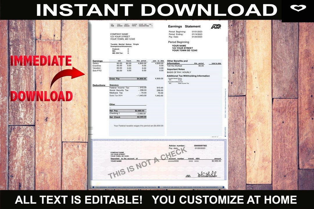 Adp Paystub Template, Fillable Template, Earning Statement, Online ...